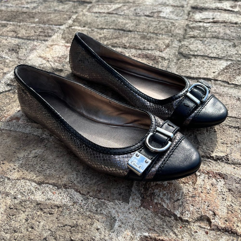 Coach Monica Ballet Flats Metallic Snake Pewter Black… - Gem